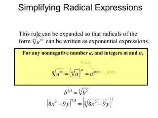 Simplifying Radical Expressions Rational Exponents Radical Equations PPT