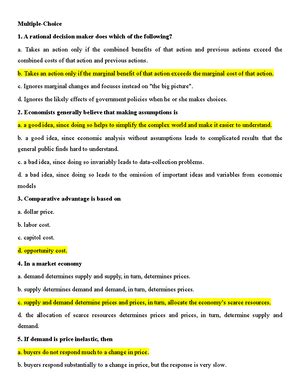 Microeconomics Multiple Choice Questions With Answers Chapter What Is Economics Test Bank