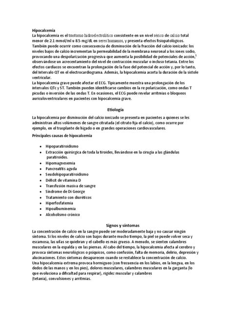 Hipocalcemia Pdf Medicina Clinica Especialidades Medicas