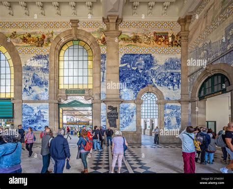 Sao Bento Railway Station Hall With Azulejos Tiles Depicting Portuguese