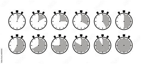 Timer Stopwatches Icons In Circle Shape Round Clocks With Different Minutes Countdown Timer