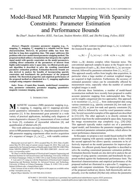 Pdf Model Based Mr Parameter Mapping With Sparsity Constraints
