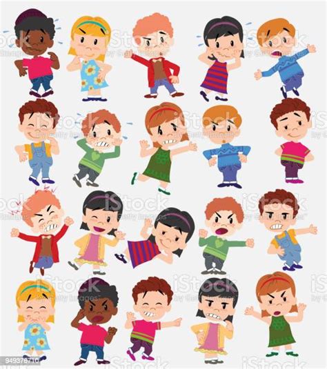 만화 캐릭터 남자와 여자 다른 자세 태도 포즈 다양 한 활동을 하 고 설정 합니다 벡터 일러스트 레이 션 교사 교육 관련 직업에 대한 스톡 벡터 아트 및 기타 이미지