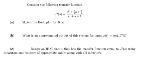 Solved Consider The Following Transfer Function H S S Chegg