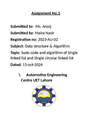 Dsa First Assignment Read It Assignment No Submitted To Ms Arooj Submitted By Maira
