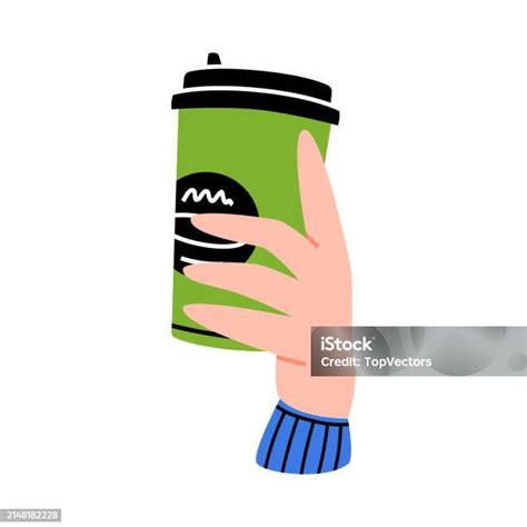 손 보유 녹색 서류상 커피 컵 와 향기로운 음료 벡터 일러스트 Robusta Coffee Drink에 대한 스톡 벡터 아트