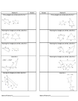 Similar Polygons Partner Practice By Jennifer Gonzales TpT