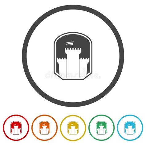 Castle And Shield Logo Set Icons In Color Circle Buttons Stock Vector