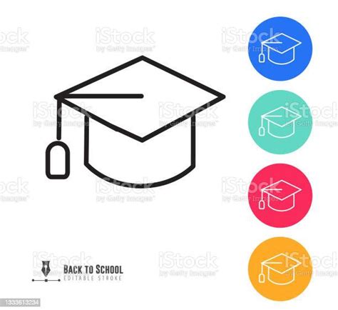 현대 E러닝 및 교육 졸업 모자 아이콘 개념 얇은 라인 스타일 편집 스트로크 개념에 대한 스톡 벡터 아트 및 기타 이미지
