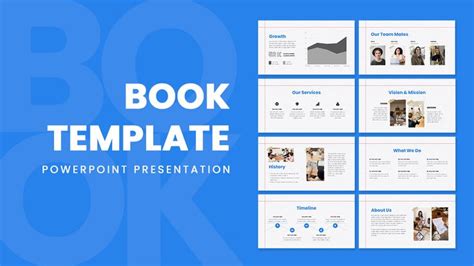 The Book Powerpoint Presentation Is Displayed On A Blue Background With Lots Of Different Images