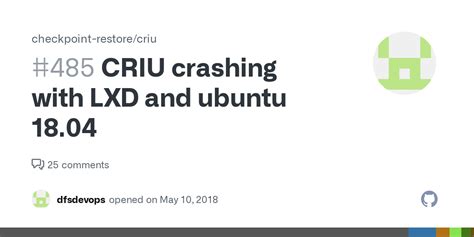 criu crashing with lxd and ubuntu 18 04 · issue 485 · checkpoint