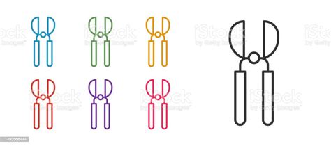 흰색 배경에 분리된 아이콘을 트리밍하기 위한 원예 수제 가위를 설정합니다 나무 손잡이로 가지 치기 가위 아이콘을 화려하게 설정합니다 벡터 가위에 대한 스톡 벡터 아트 및