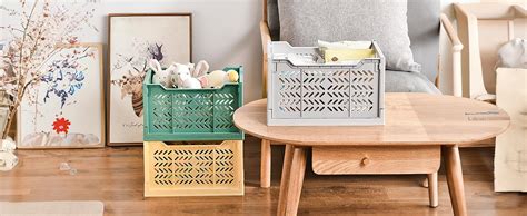 Spesh 2 Pcs Large Collapsible Storage Crates Stackable Plastic Storage Baskets Foldable Crate