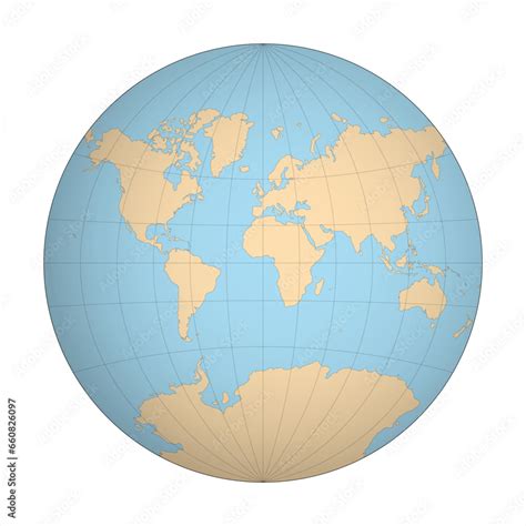 Simplified Map Of World In The Circle Focused On Europe And Africa
