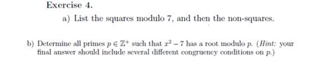 Solved Exercise 4 A ﻿list The Squares Modulo 7 ﻿and Then