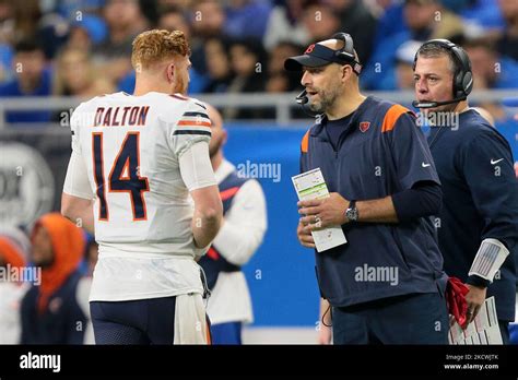 Chicago Bears Head Coach Matt Nagy Talks To Quarterback Andy Dalton 14