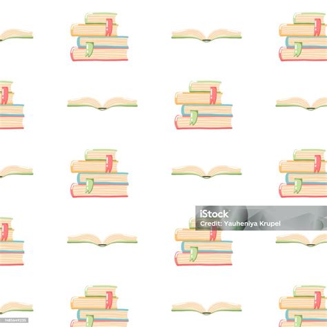 만화 스타일의 책 더미가 있는 패턴입니다 책과의 매끄러운 패턴 연속무늬에 대한 스톡 벡터 아트 및 기타 이미지 연속무늬 이야기하기 World Book Day Istock