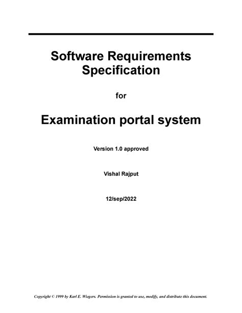 Ieee Srs Template Document About Srs Software Requirements Specification For Examination
