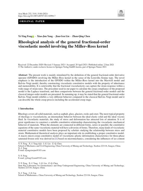 Rheological Analysis Of The General Fractional Order Viscoelastic Model Involving The Miller