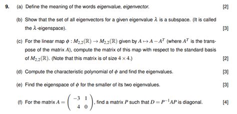Solved A Define The Meaning Of The Words Eigenvalue Chegg Com