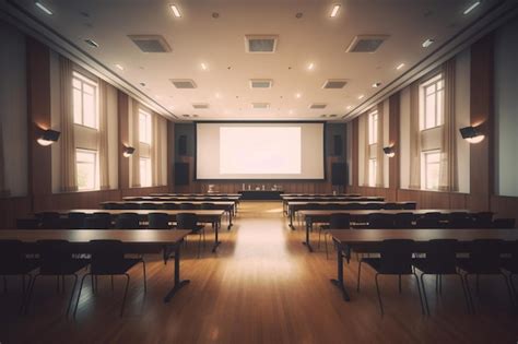 Premium Ai Image Interior Of A Lecture Hall With Rows Of Chairs And Tables 3d Rendering