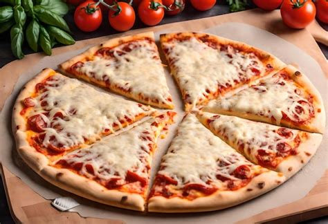 Premium Photo A Pizza With One Slice Missing Is Cut Into Four Slices