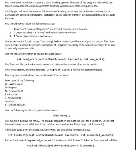 Solved You Have Been Tasked With Creating A Basic Banking Chegg