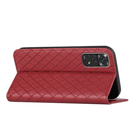 For Xiaomi Redmi Note 11 Global S11 RFID Diamond Lattice Flip Leather Phone Case Red Alexnld Com
