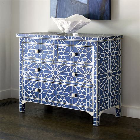 Marrakeesh Bone Inlay Chest Of 4 Drawers Blue Luxuryhandicrafts