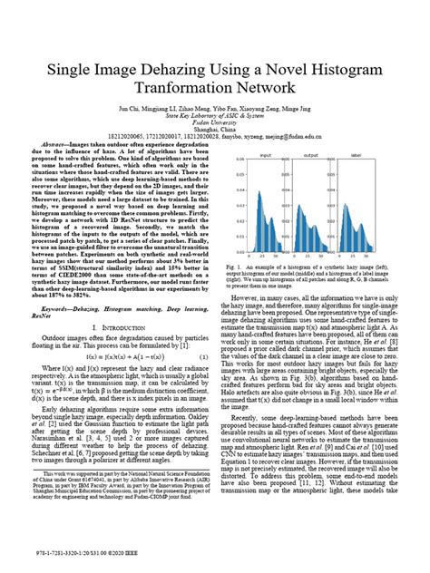 Single Image Dehazing Using A Novel Histogram Tranformation Network Pdf Algorithms Applied