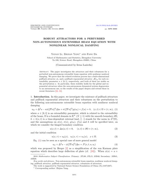 Pdf Robust Attractors For A Perturbed Non Autonomous Extensible Beam Equation With Nonlinear