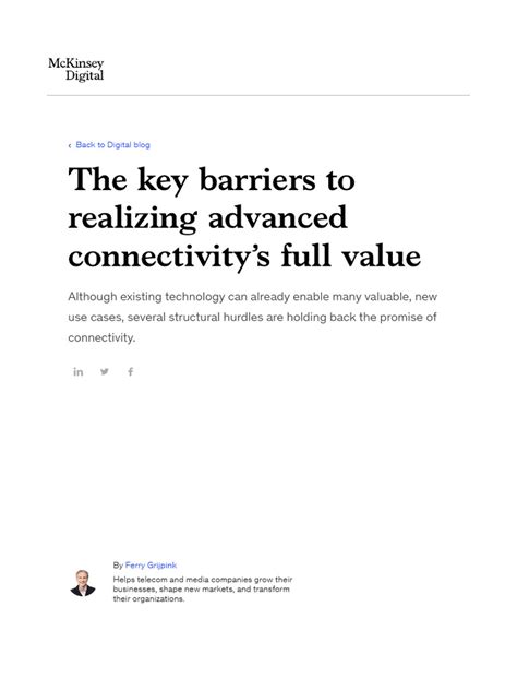 2020 Mckinsey The Key Barriers To Realizing Advanced Connectivitys