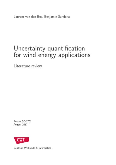 Pdf Uncertainty Quantification For Wind Energy Applications