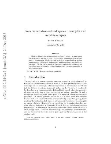 PDF Noncommutative Ordered Spaces Examples And Counterexamples