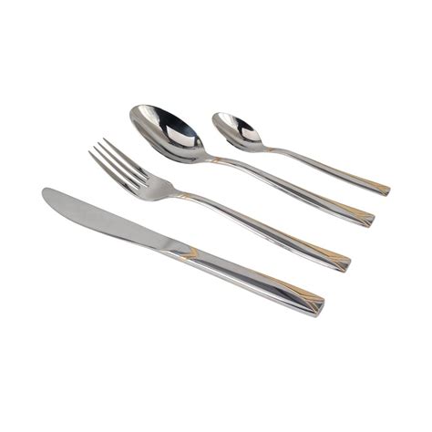 Stainless Steel Flatware Set 65 Gold Accent Wellway