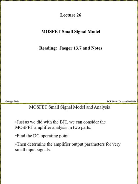 Lecture26 Mostransmallsigmodelamplifiers Pdf Mosfet Field Effect Transistor