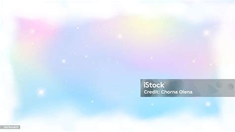구름 홀로그램 판타지 무지개 유니콘 배경 파스텔 색상 하늘 마법의 풍경 추상적 인 멋진 패턴과 프레임 벡터 곧은에 대한 스톡 벡터 아트 및 기타 이미지 Istock