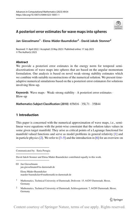Pdf A Posteriori Error Estimates For Wave Maps Into Spheres