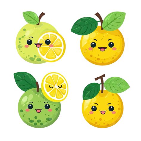Cartoon Lemon With Faces