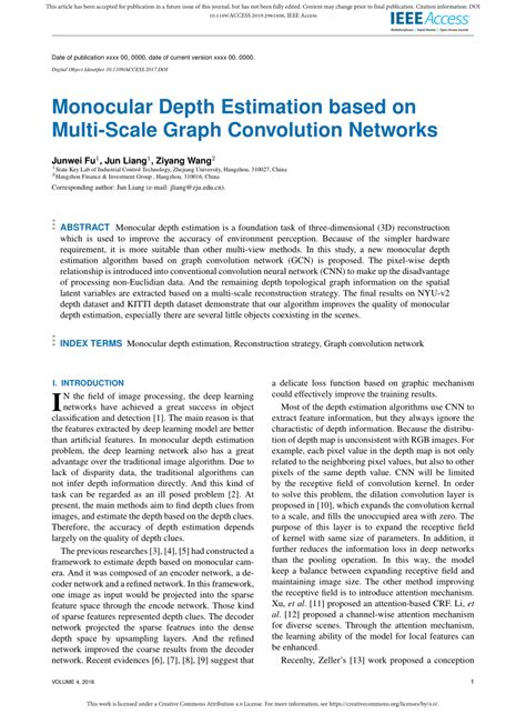 PDF Monocular Depth Estimation Based On Multi Scale Graph Convolution Networks