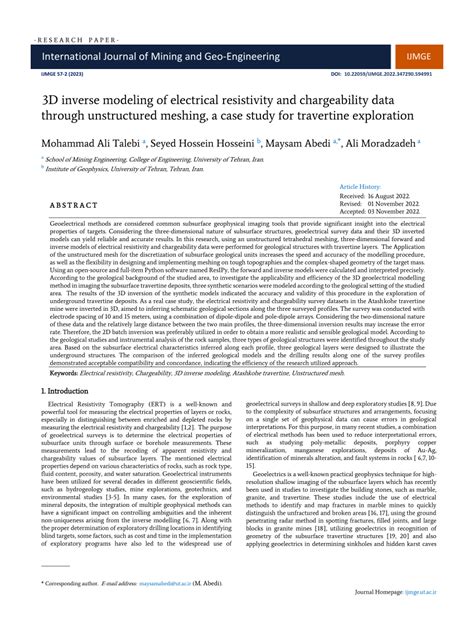 Pdf 3d Inverse Modeling Of Electrical Resistivity And Chargeability