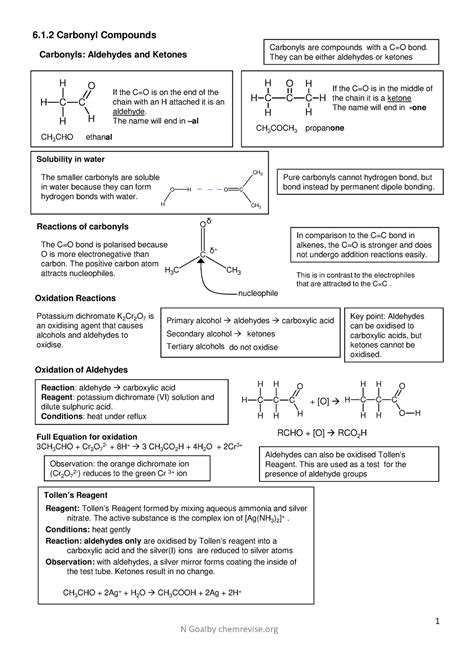 Carbonyls Revision Chem 6 Carbonyl Compounds Carbonyls Aldehydes