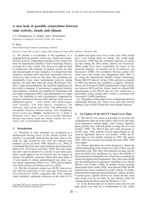 Pdf A New Look At Possible Connections Between Solar Activity Clouds And Climate