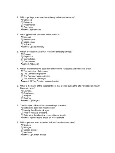 Geologic History Multiple Choice Questions With Answers Pdf