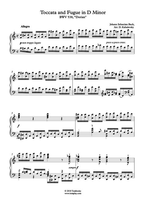 Free Sheet Music Bach Johann Sebastian Bwv 565 Toccata And Fugue