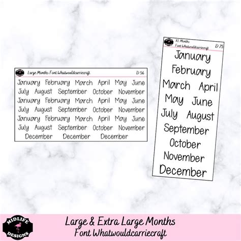 Months Of The Year Script Planner Stickers Large And Extra Large Months