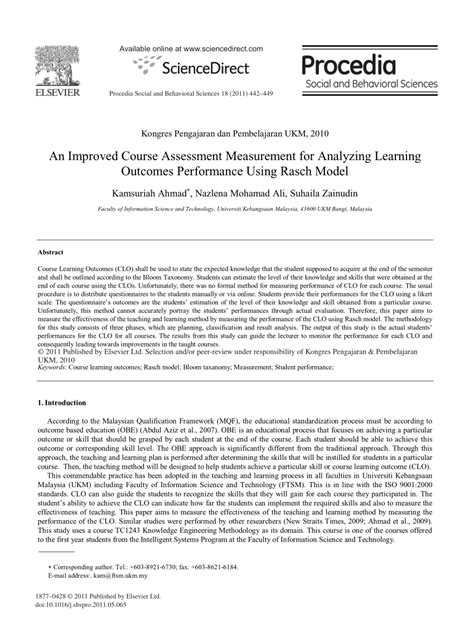 Pdf An Improved Course Assessment Measurement For Analyzing Learning Outcomes Performance