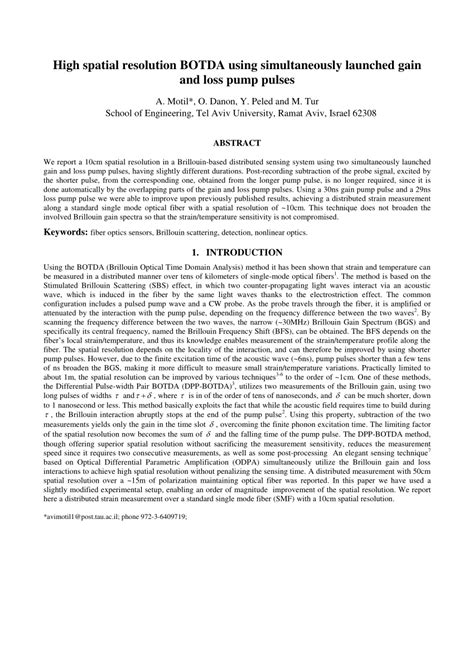 Pdf High Spatial Resolution Botda Using Simultaneously Launched Gain