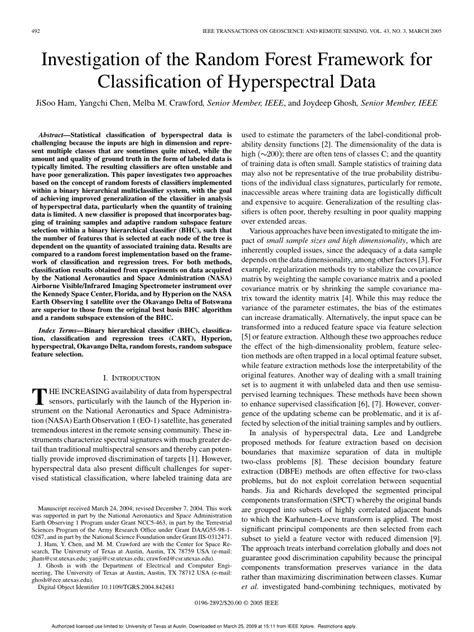 Pdf Investigation Of The Random Forest Framework For Classification Of Hyperspectral Data