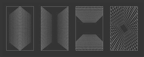 복고풍 기하학적 3d 와이어 프레임 수평선 원근 배경 세트 0명에 대한 스톡 벡터 아트 및 기타 이미지 0명 3차원 형태
